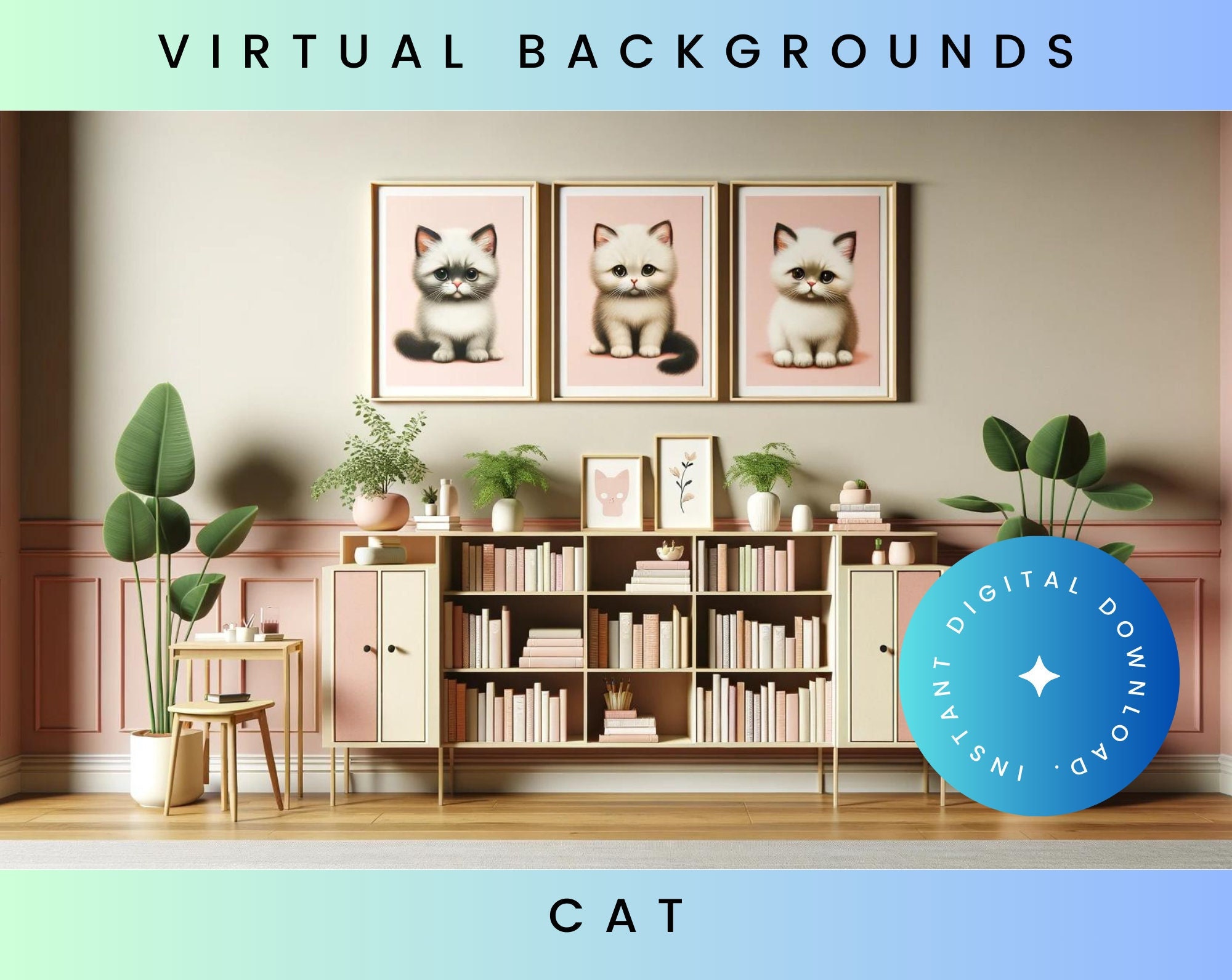 Cute Cat Pink Zoom Backgrounds, Cat Decor, Zoom Background, Zoom ...