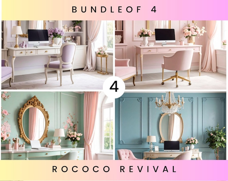 Rococo Revival Zoom Background Collection | 4 Pastel Office Backdrops ...