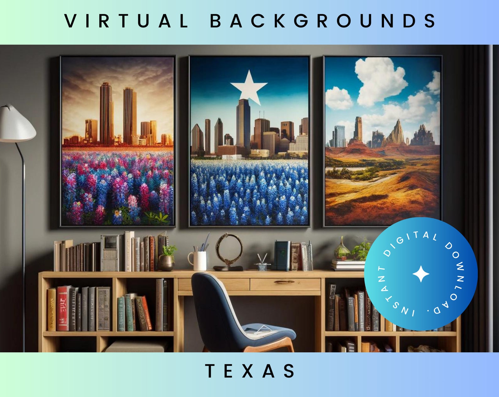 Texas Bluebonnet Western Ranch Zoom Backgrounds, Zoom Background Office ...