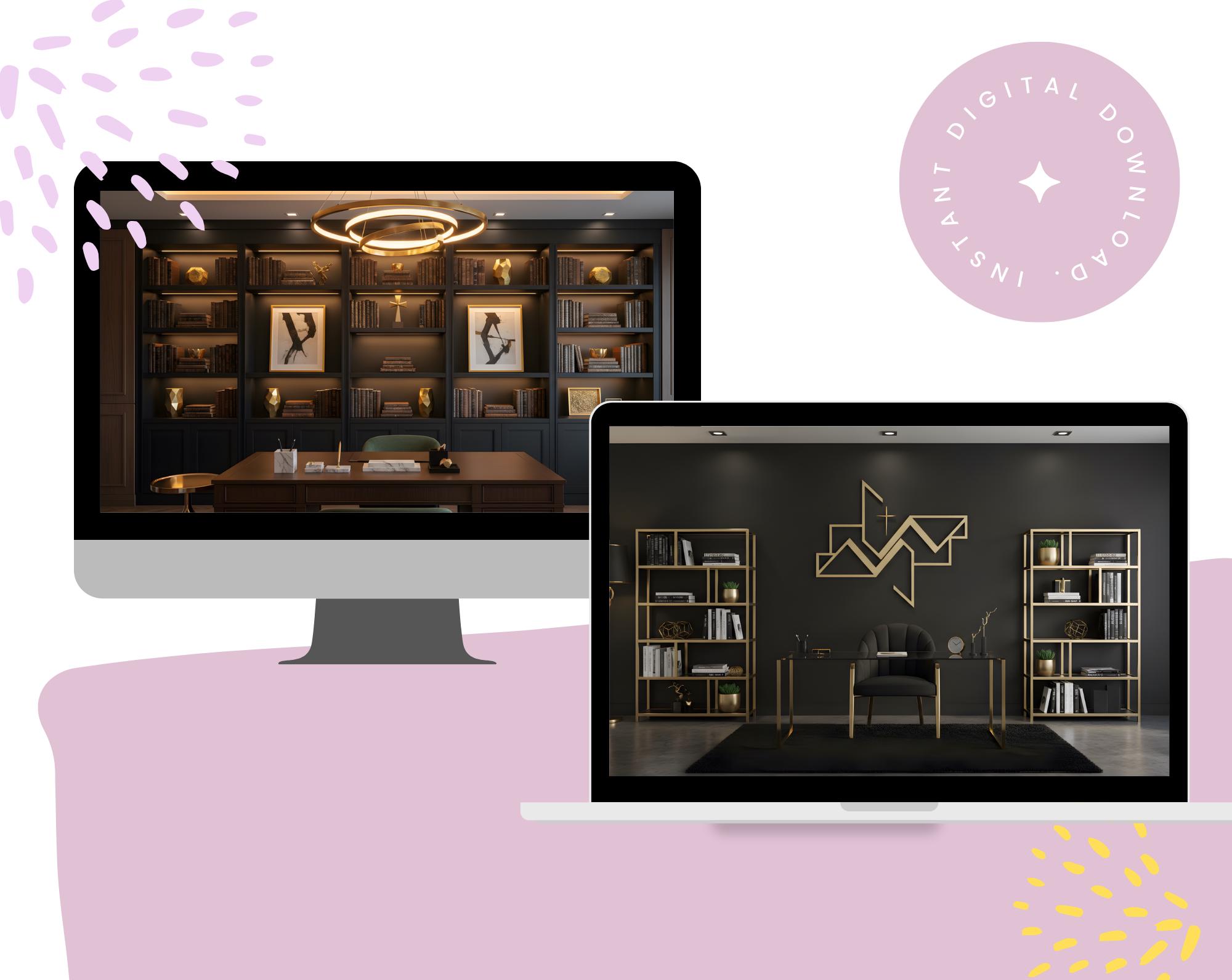 Black & Gold Christian Zoom Background | Glam Office Decor (PNG Digital ...