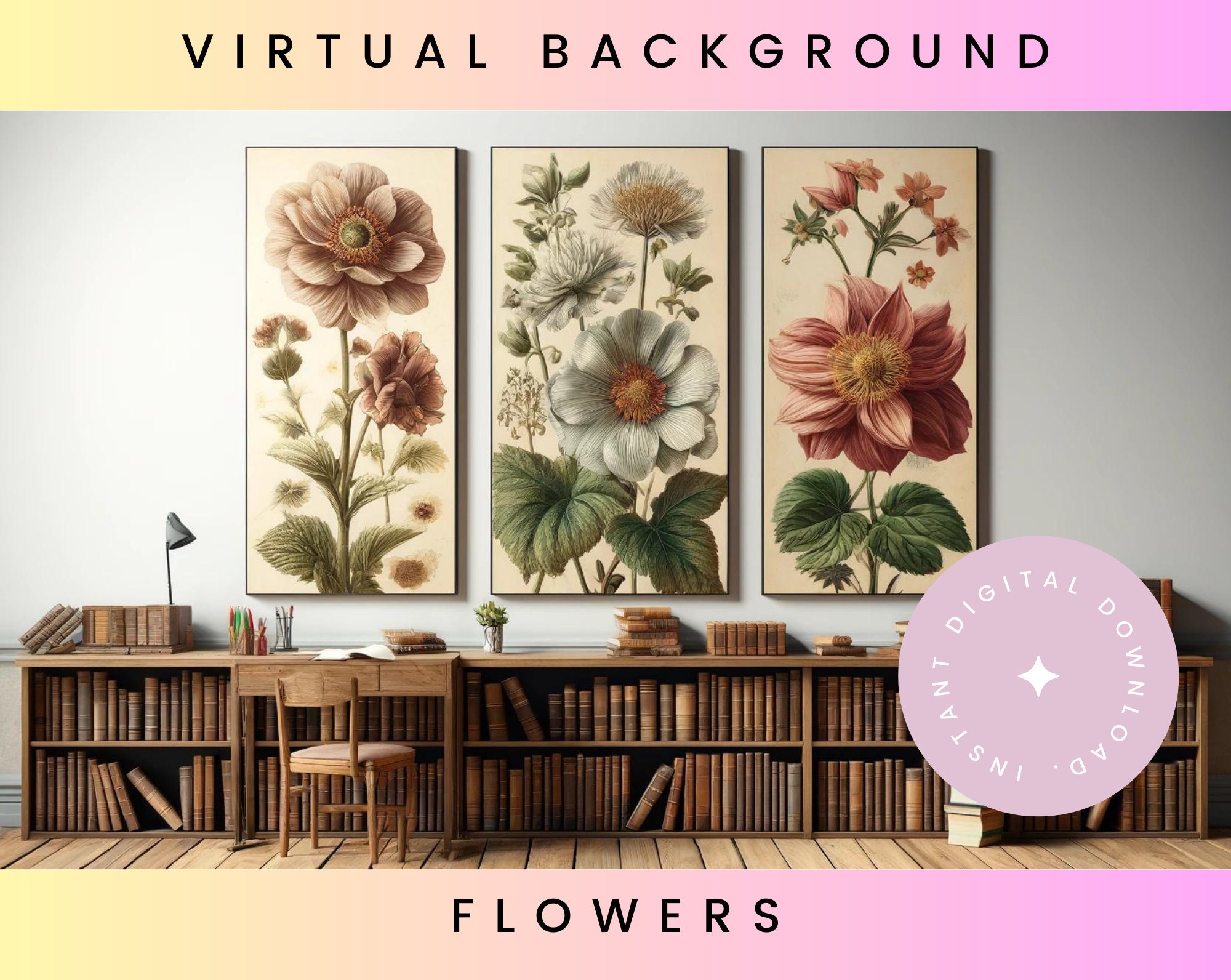 Flowers Background, Floral Wall Décor, Zoom Backgrounds, Flower Office ...