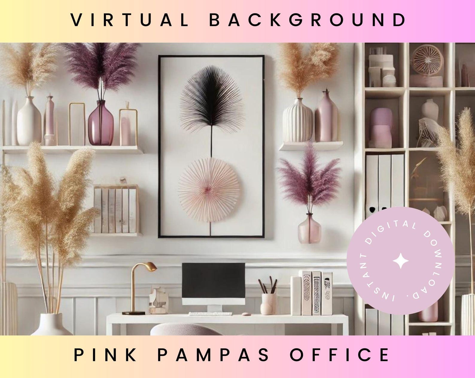 Pink Pampas Office Zoom Backgrounds, Zoom Background, Zoom Backgrounds ...