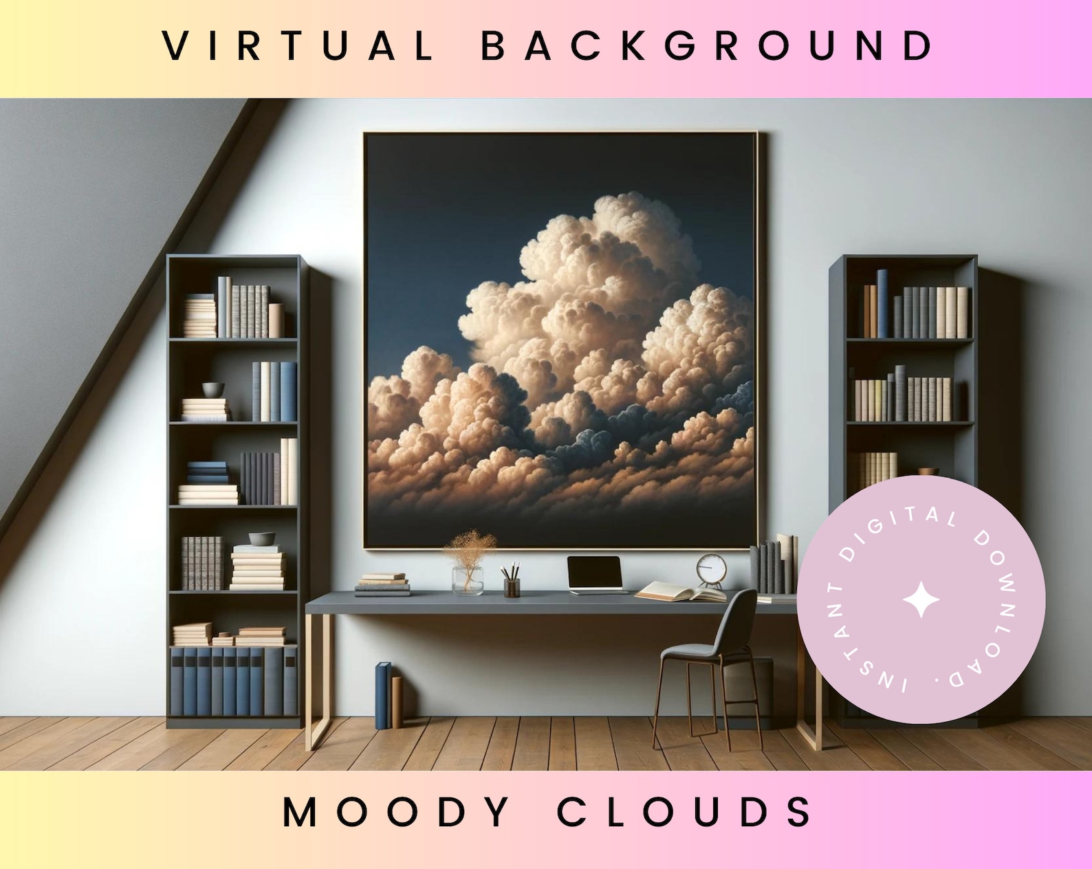 Navy Moody Clouds Zoom Background, Professional Office - Etsy