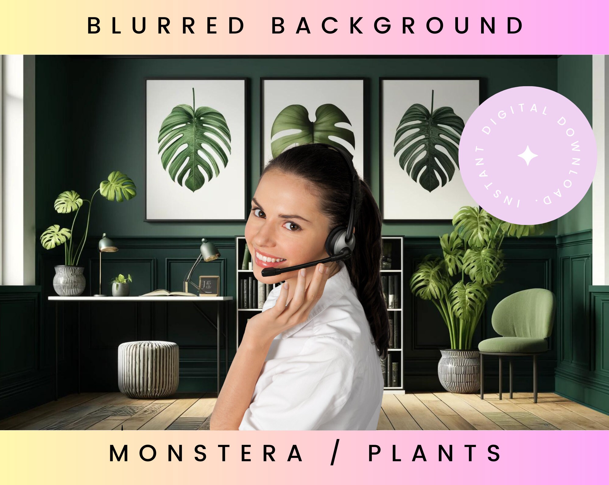 Monstera Plants Zoom Backgrounds, Zoom Background Office, Zoom ...