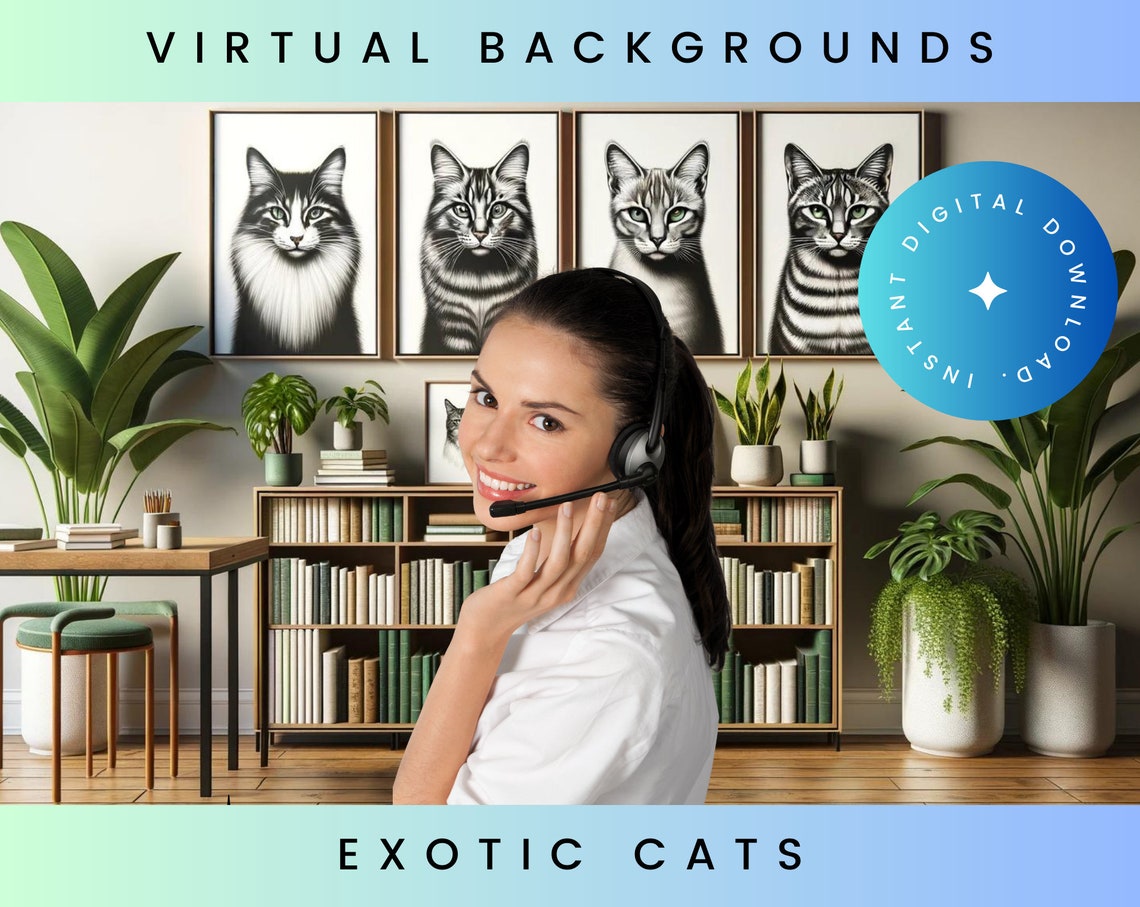 Exotic Cat Olive Green Zoom Backgrounds, Cat Decor, Zoom Background ...