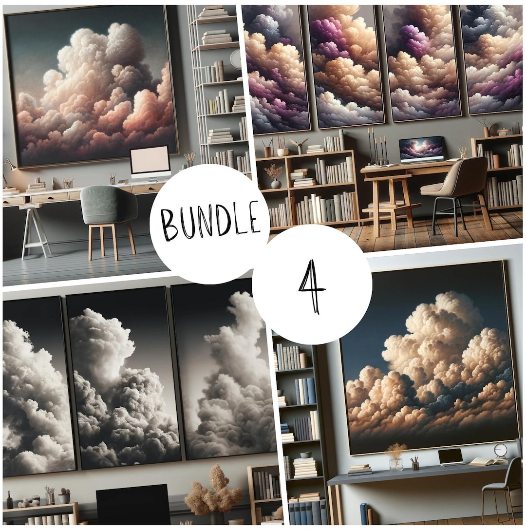 BUNDLE of 4 Moody Cloud Zoom Backgrounds, Zoom Background Office ...