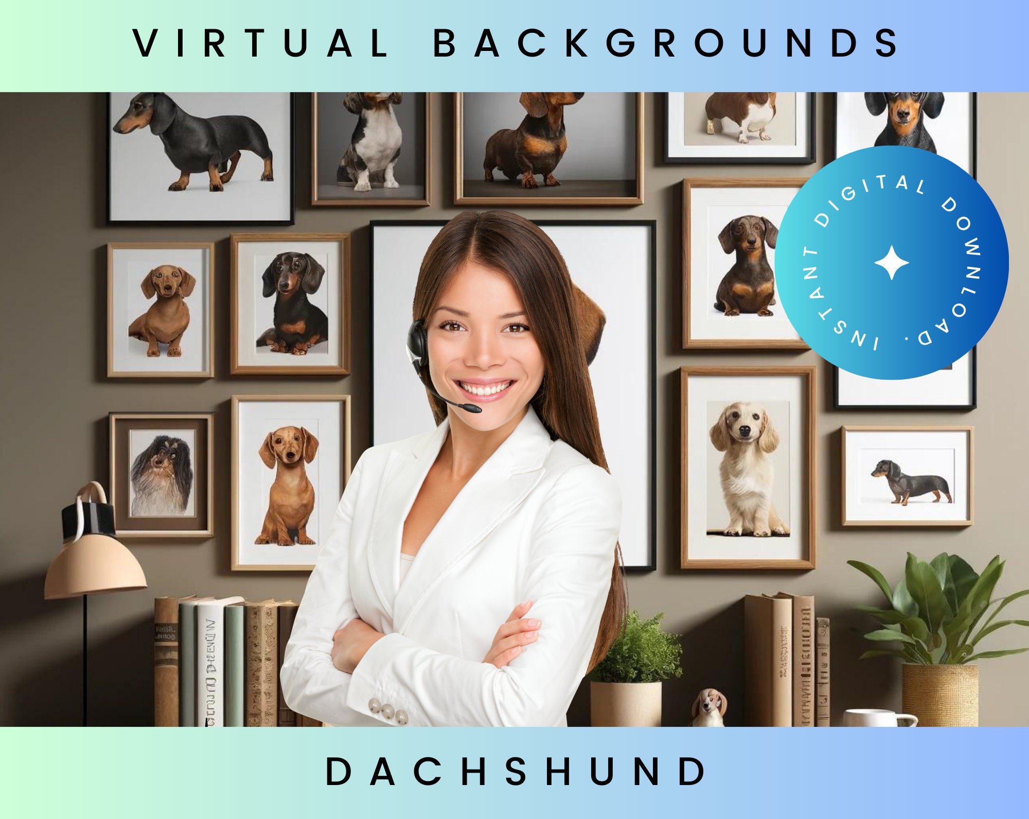 Dachshund Zoom Backgrounds, Weenie Dog Wallpaper, Framed Art, Zoom ...