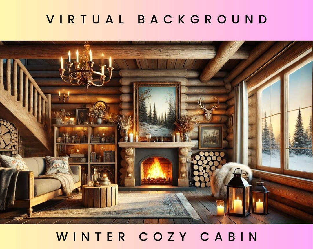 Winter Cozy Rustic Fireplace Cabin Zoom Teams Virtual Wallpaper - Etsy