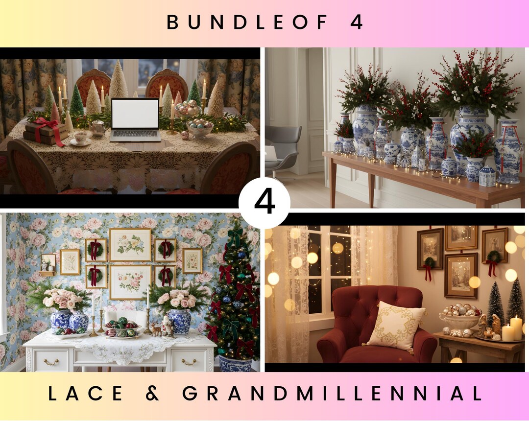 Lace Christmas Zoom Backgrounds Bundle, Grand Millennial Holiday Office ...