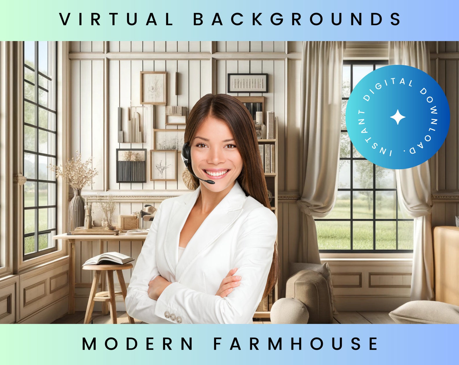 Modern Farmhouse Zoom Backgrounds, Zoom Background Office, Zoom ...