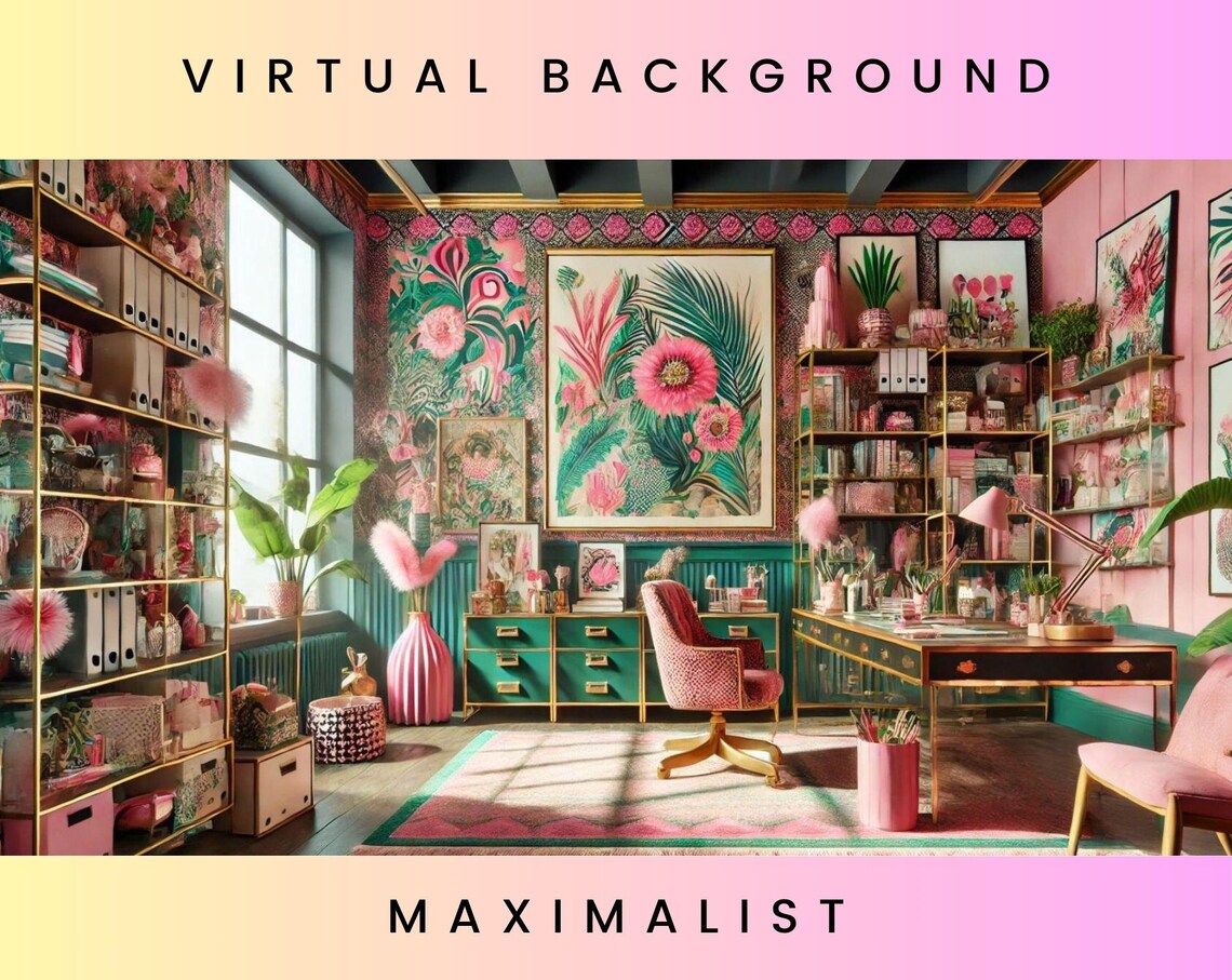 Maximalist Pink Green Zoom Background Eclectic Wall Art, Colorful Decor ...