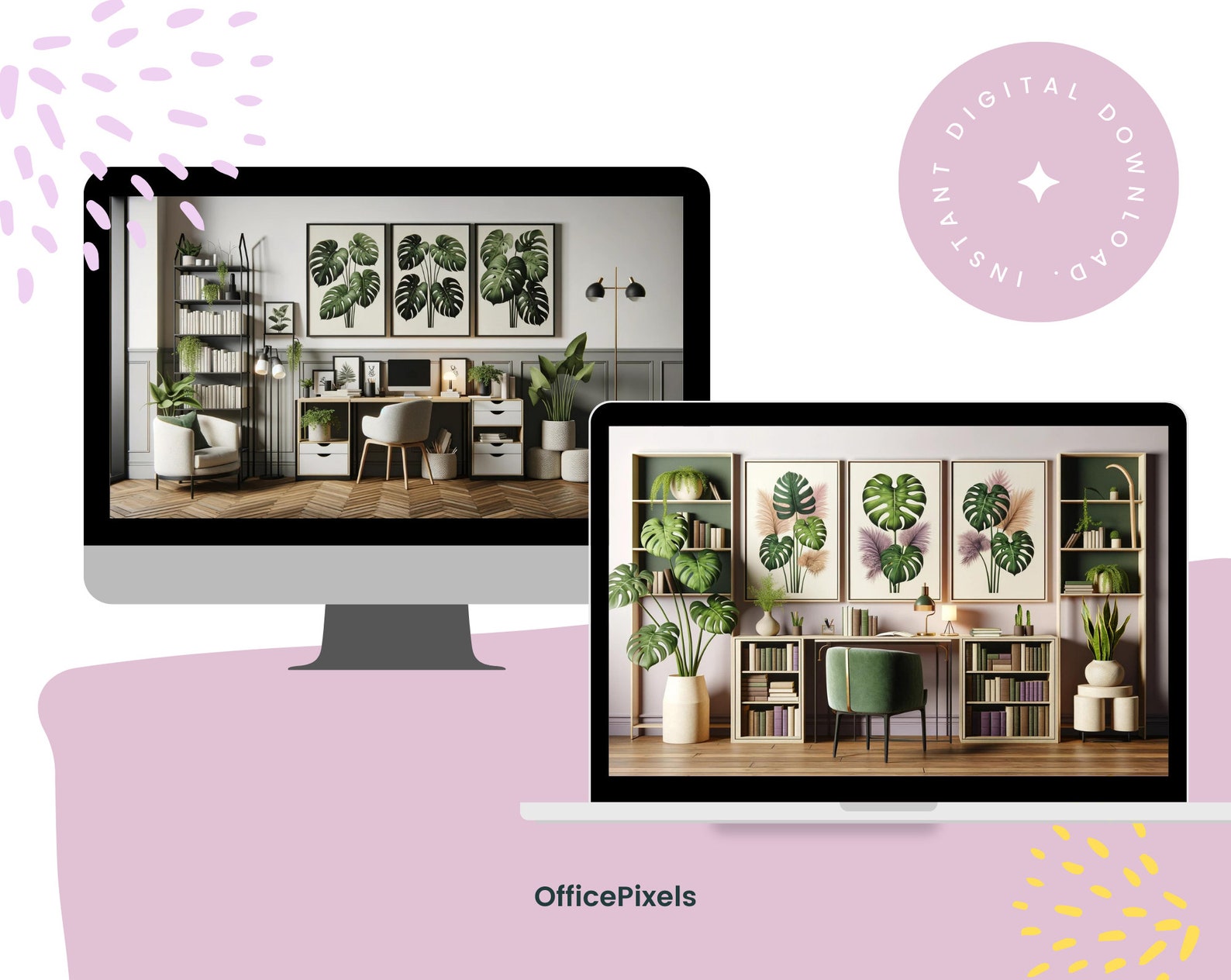 BUNDLE of 4 Monstera Plant Zoom Backgrounds, Zoom Background Office ...