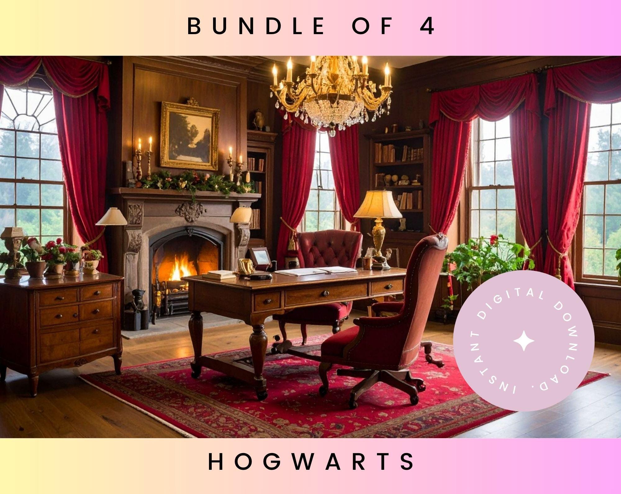 Hogwarts Virtual Background Bundle | Wizard Office Zoom Backdrops ...