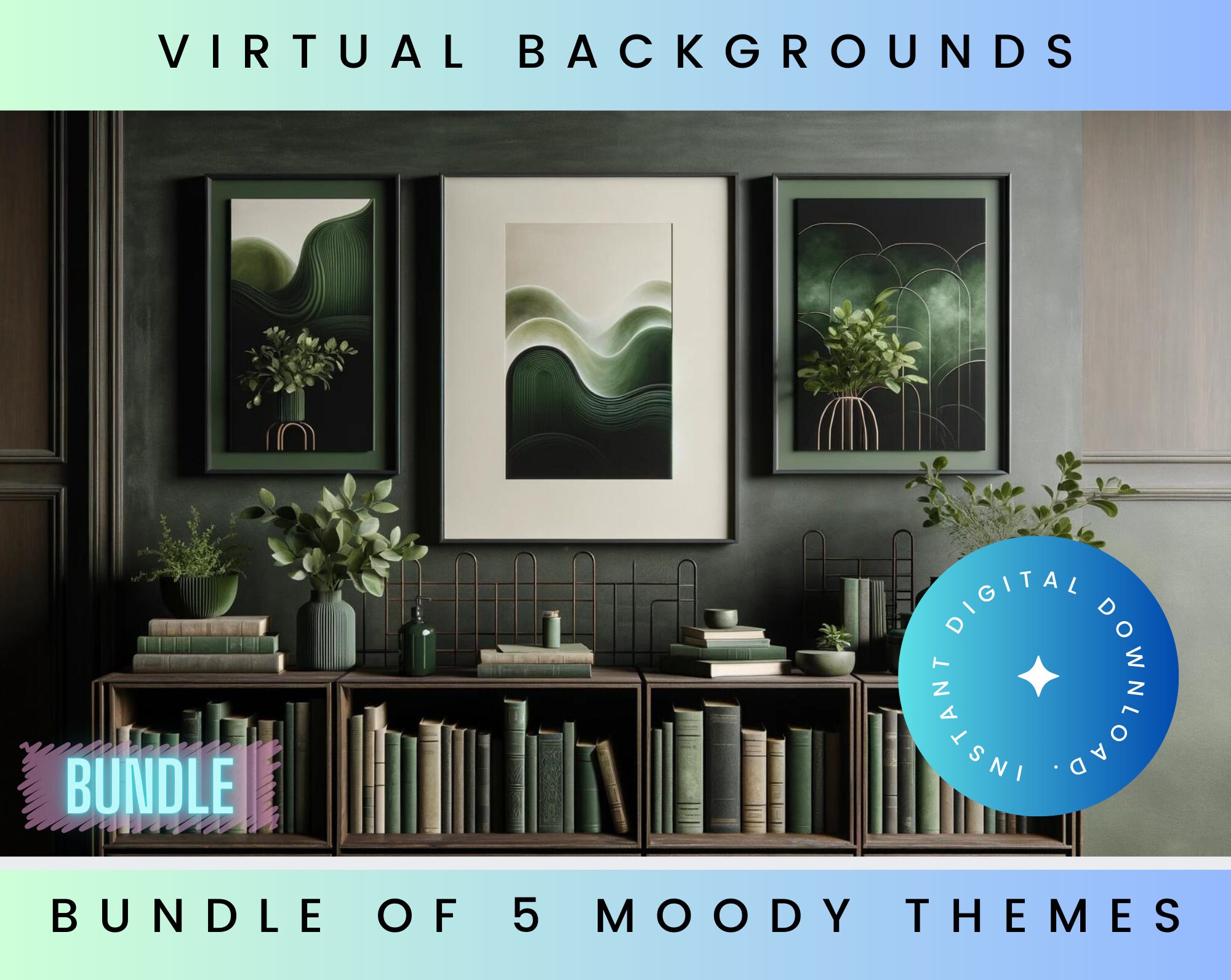 BUNDLE of 5 Moody Zoom Backgrounds, Green Gray Navy Zoom Background ...