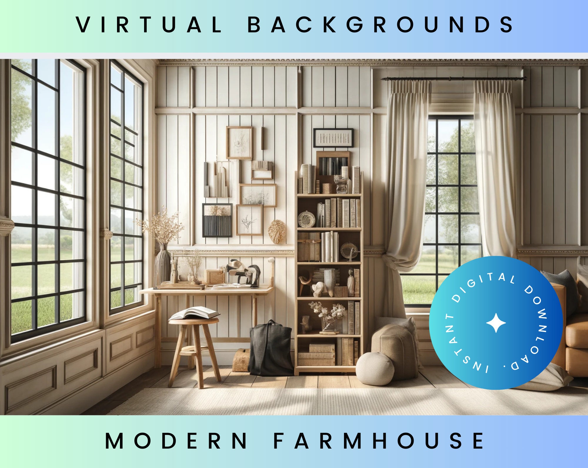 Modern Farmhouse Zoom Backgrounds, Zoom Background Office, Zoom ...