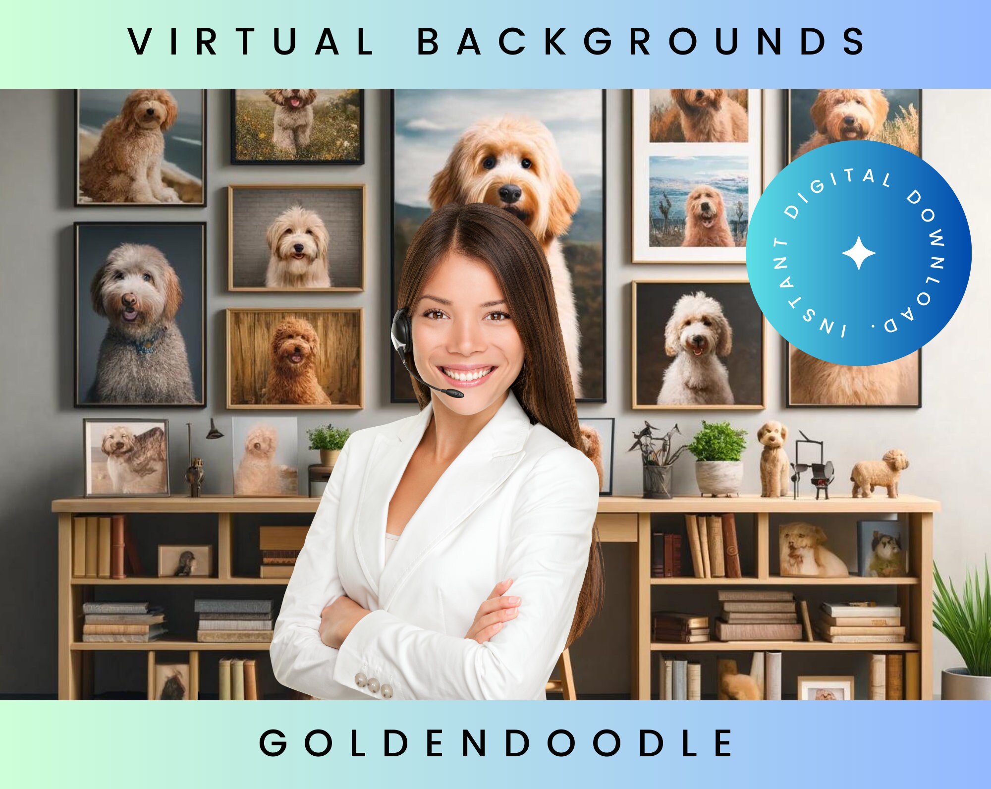 Goldendoodle Zoom Backgrounds, Golden Doodle Wallpaper, Framed Art ...