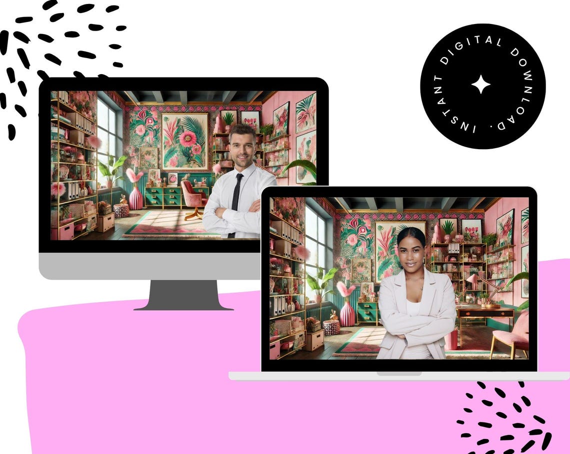 Maximalist Pink Green Zoom Background Eclectic Wall Art, Colorful Decor ...