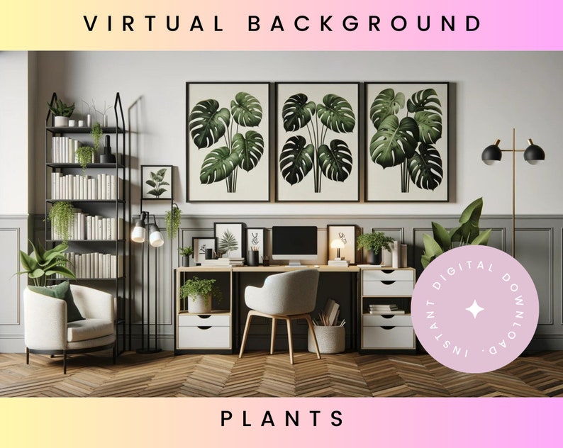 Monstera Plants Zoom Backgrounds, Zoom Background Office, Zoom ...