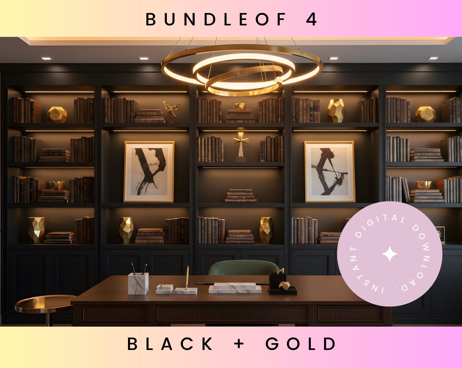 Black & Gold Christian Zoom Background | Glam Office Decor (PNG Digital ...