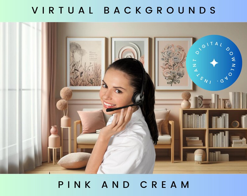 Pink Cream Office Zoom Backgrounds, Pink Decor, Zoom Background, Zoom ...