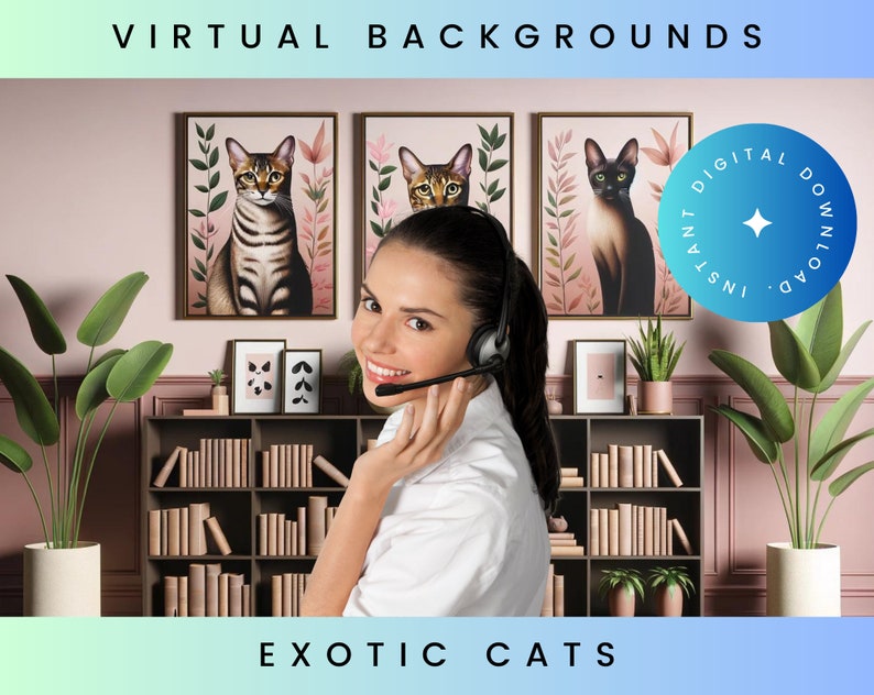 Exotic Cat Pink Zoom Backgrounds, Cat Decor, Zoom Background, Zoom ...