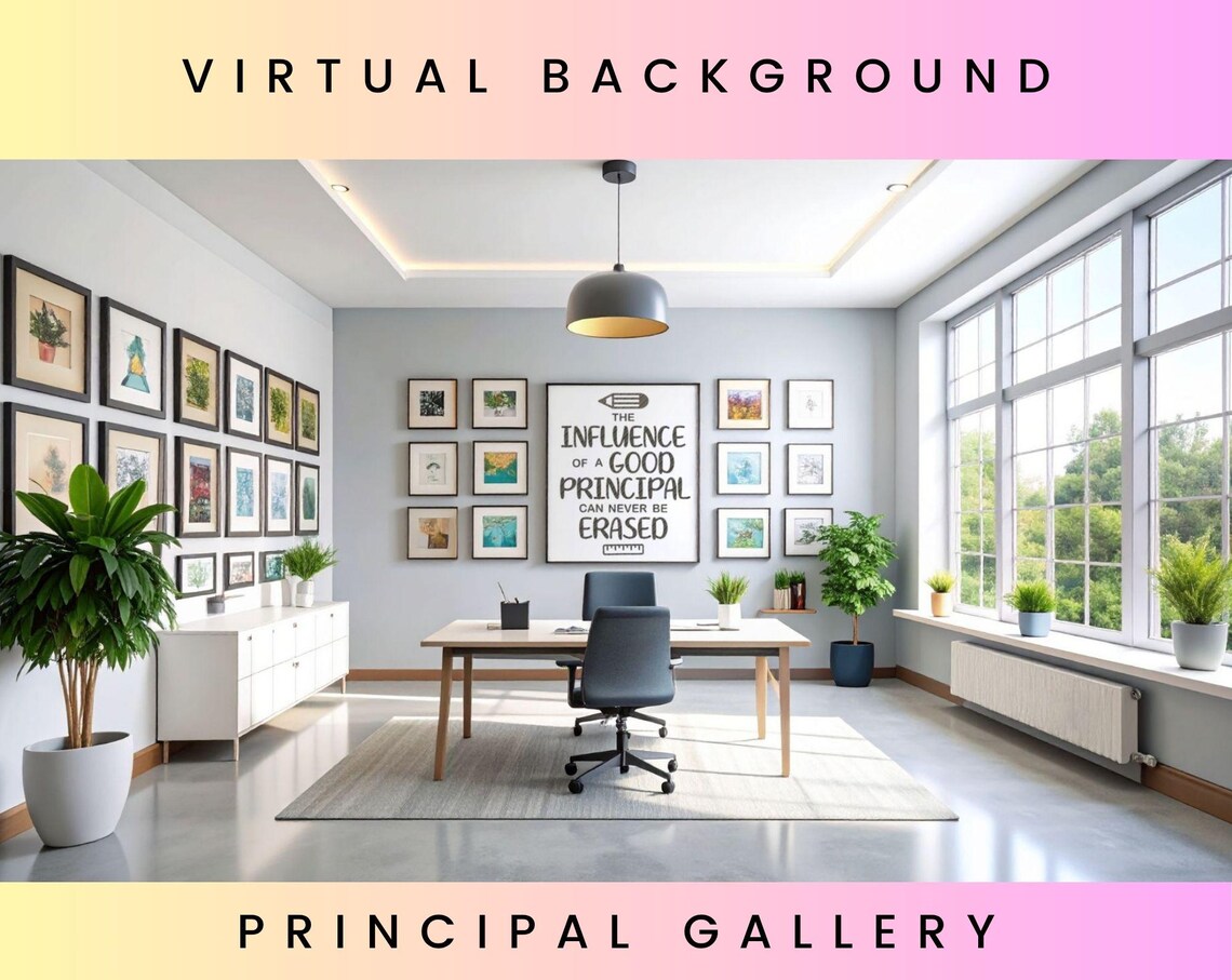 Principal Gallery Wall Zoom Background | School Office With Student Art ...