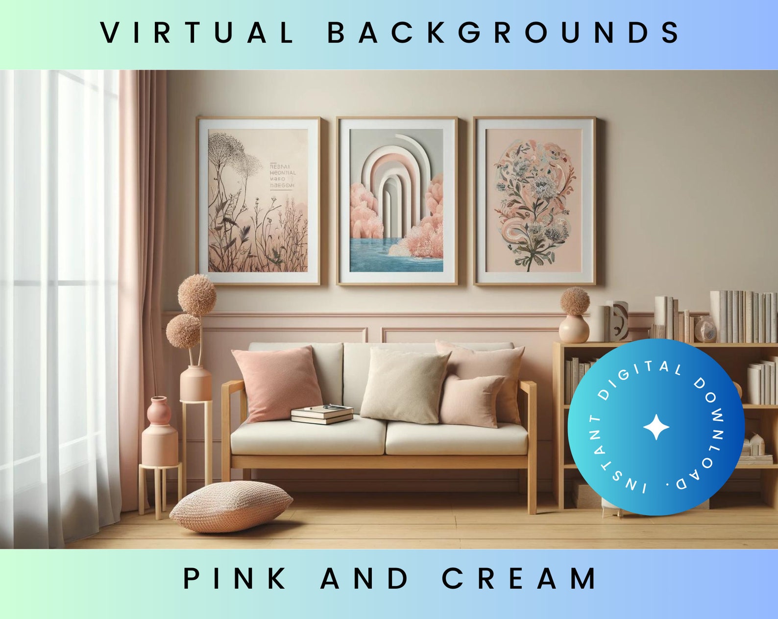Pink Cream Office Zoom Backgrounds, Pink Decor, Zoom Background, Zoom ...