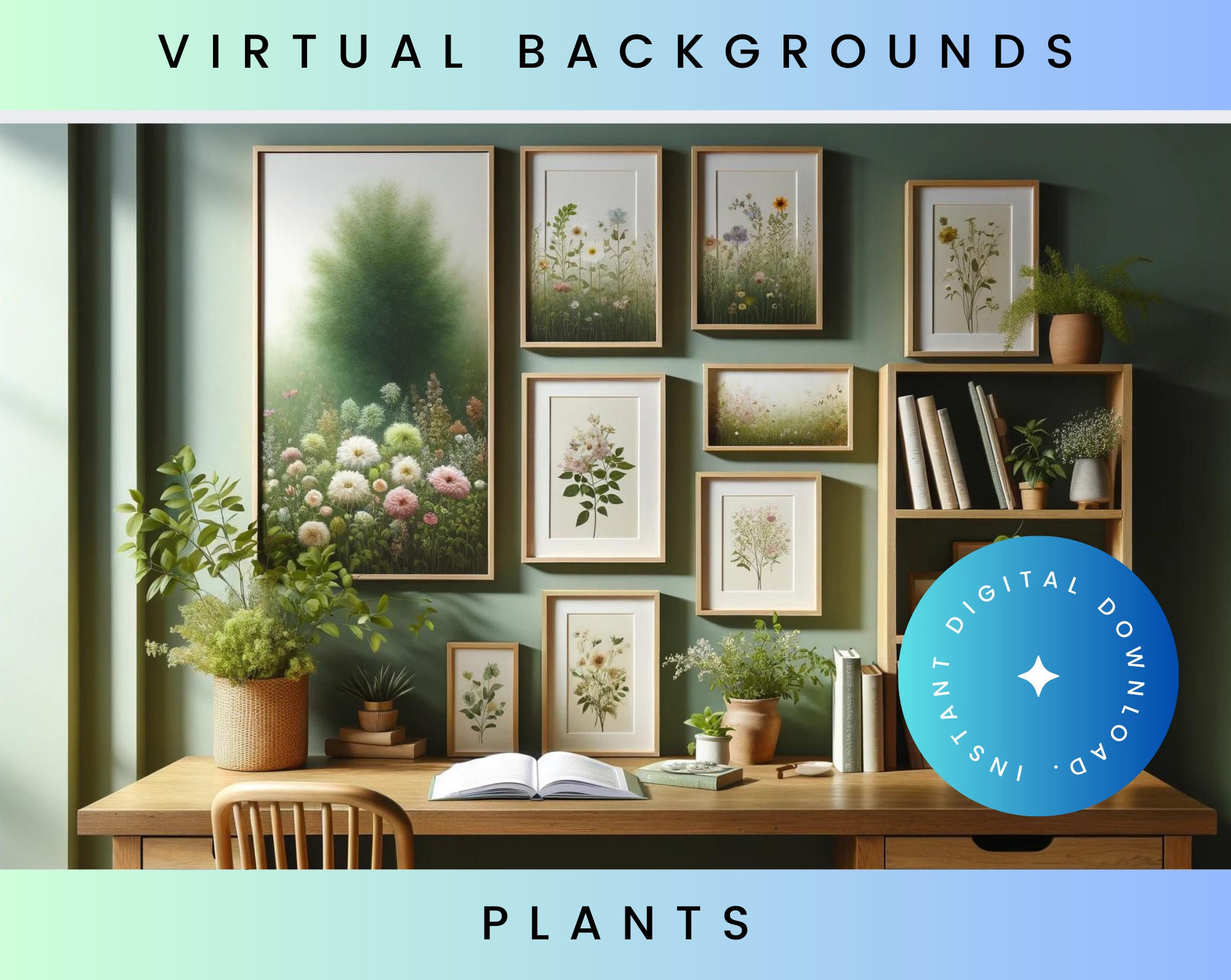 Plants Flowers Aesthetic Greenery Zoom Backgrounds, Framed Art, Zoom ...