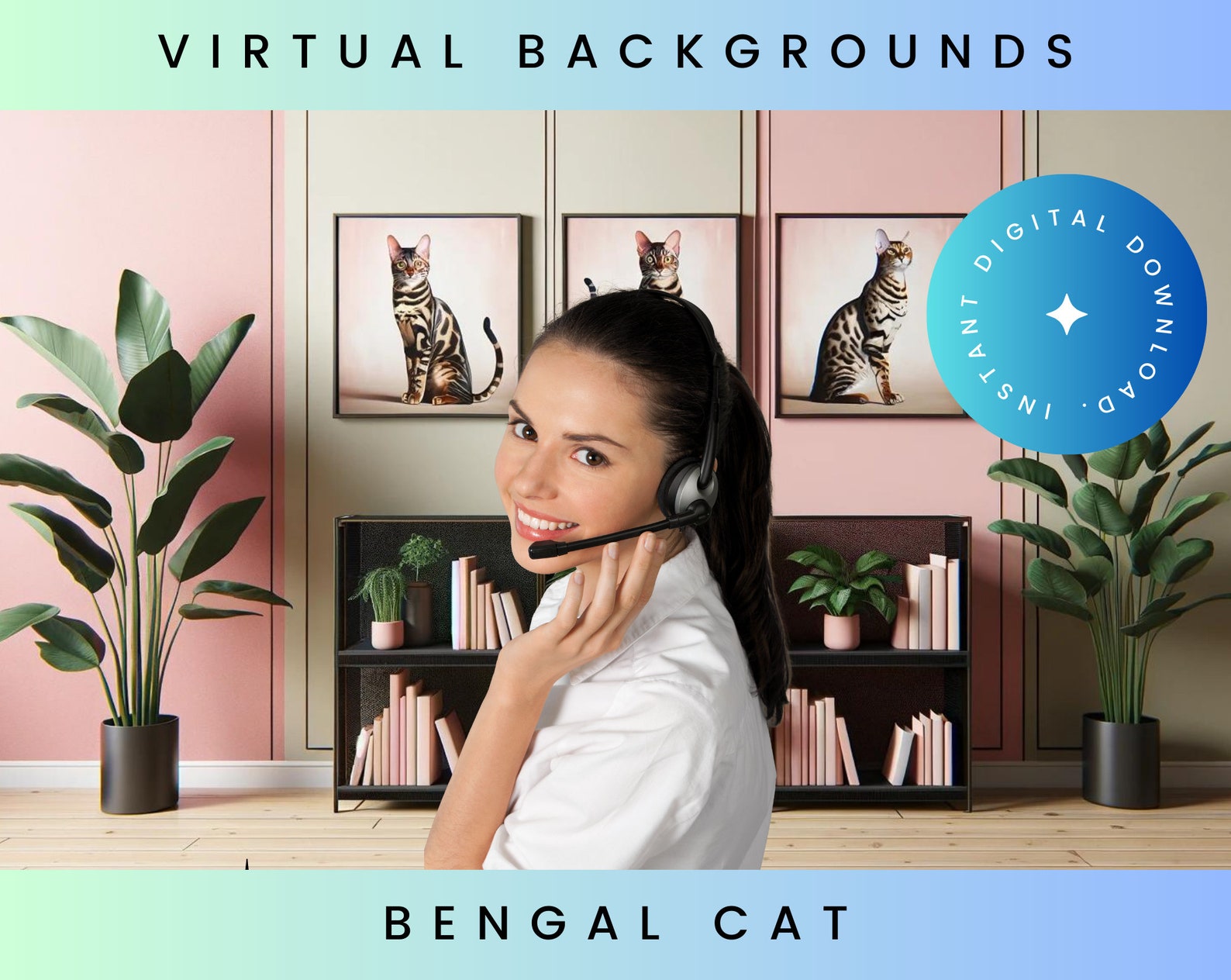 Bengal Cat Pink Zoom Backgrounds, Cat Decor, Zoom Background, Zoom ...