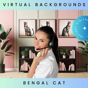 Bengal Cat Pink Zoom Backgrounds, Cat Decor, Zoom Background, Zoom ...