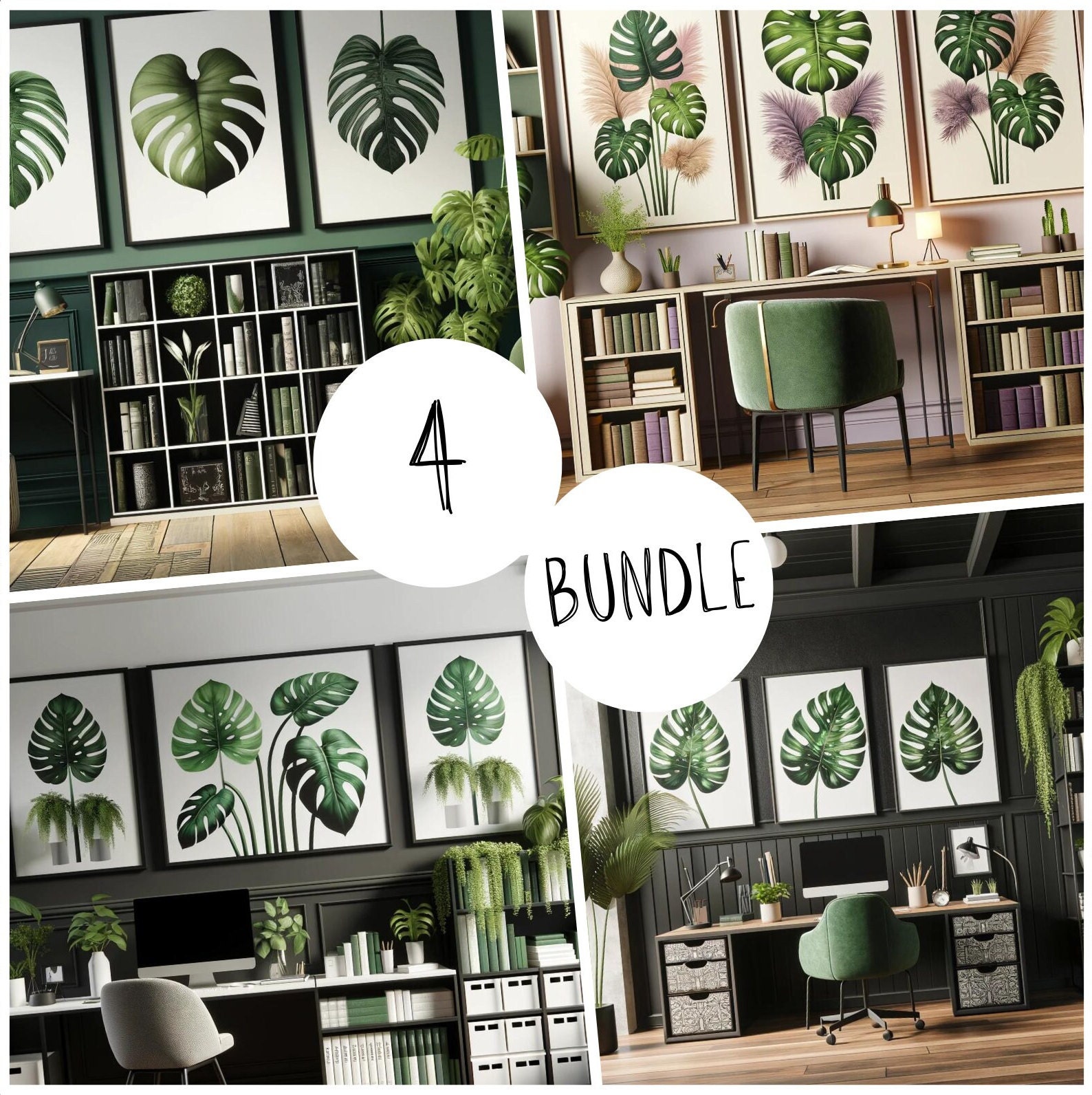 BUNDLE of 4 Monstera Plant Zoom Backgrounds, Zoom Background Office ...