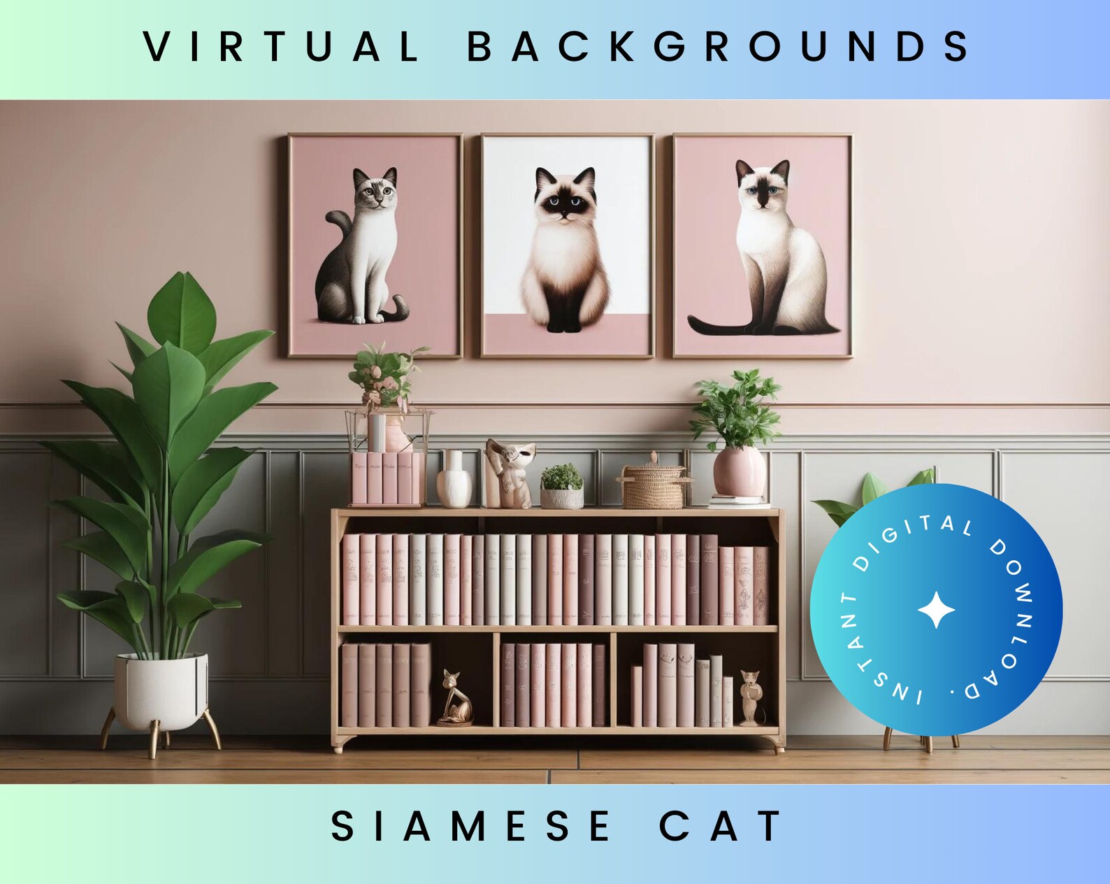 Siamese Cat Pink Zoom Backgrounds, Cat Decor, Zoom Background, Zoom ...