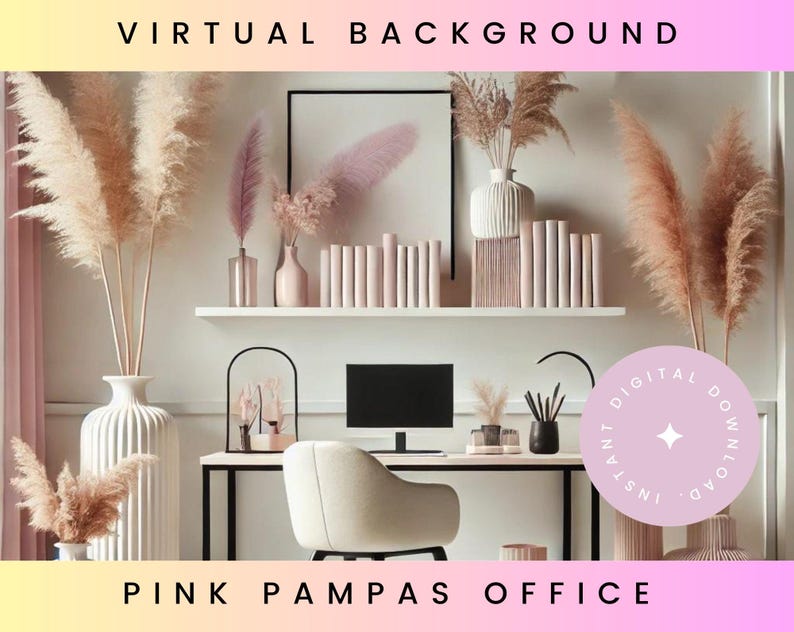 Pink Pampas Office Zoom Backgrounds, Zoom Background, Zoom Backgrounds ...