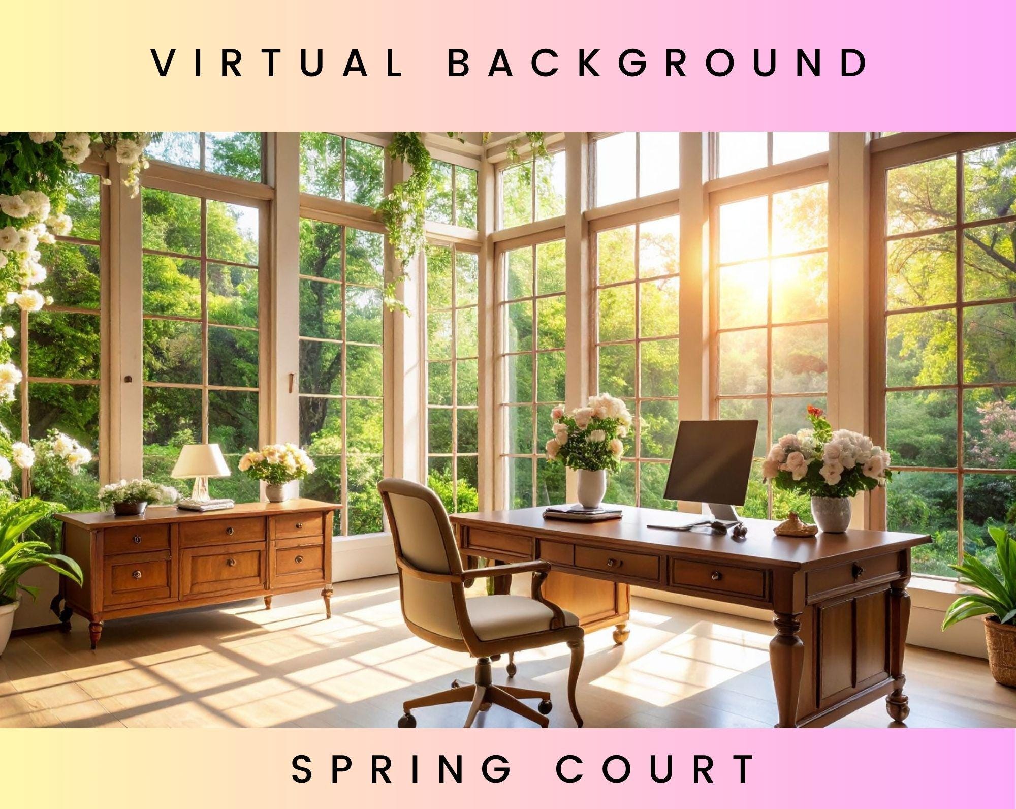 Spring Court Forest Office Zoom Background | Acotar-inspired Floral Fae ...