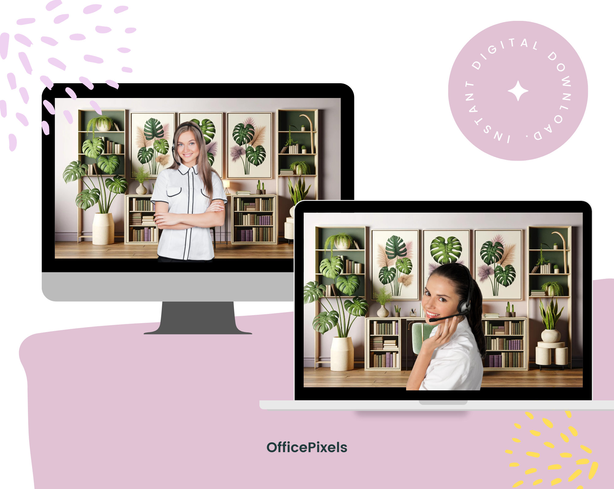 Monstera Plants Zoom Backgrounds, Zoom Background Office, Professional ...