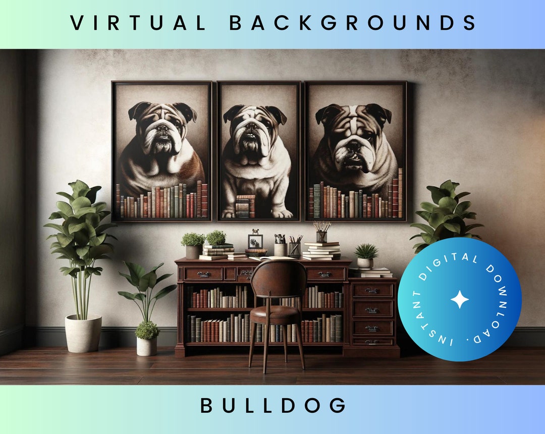 Bulldog Art Zoom Background, Virtual Meeting Decor - Etsy