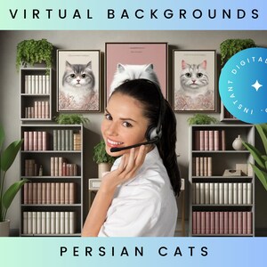 Persian Cat Pink Zoom Backgrounds, Cat Decor, Zoom Background, Zoom ...