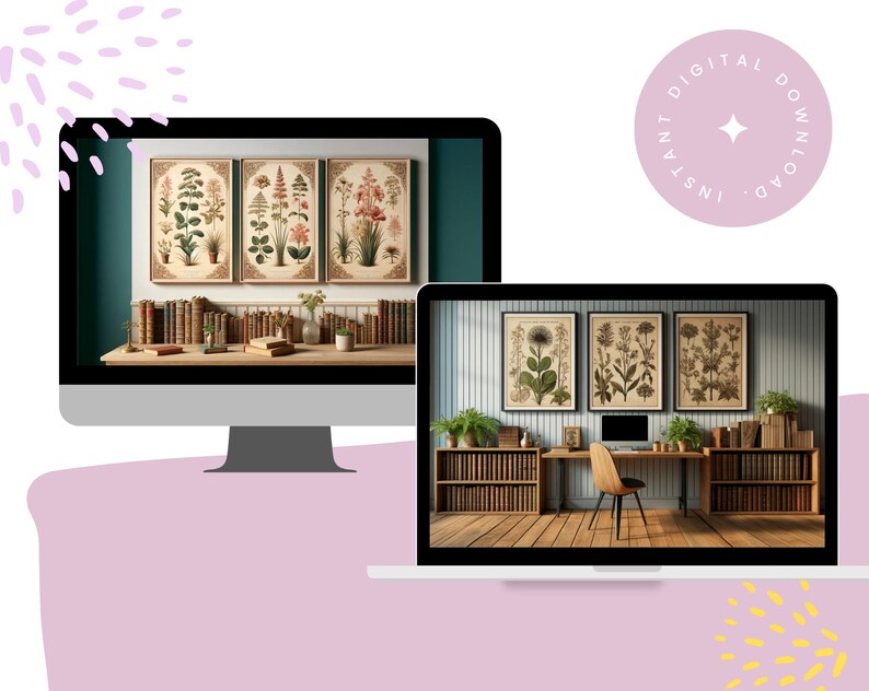 Bundle of Vintage Botanical Zoom Backgrounds, Zoom Background Office, Professional Zoom, Virtual ...