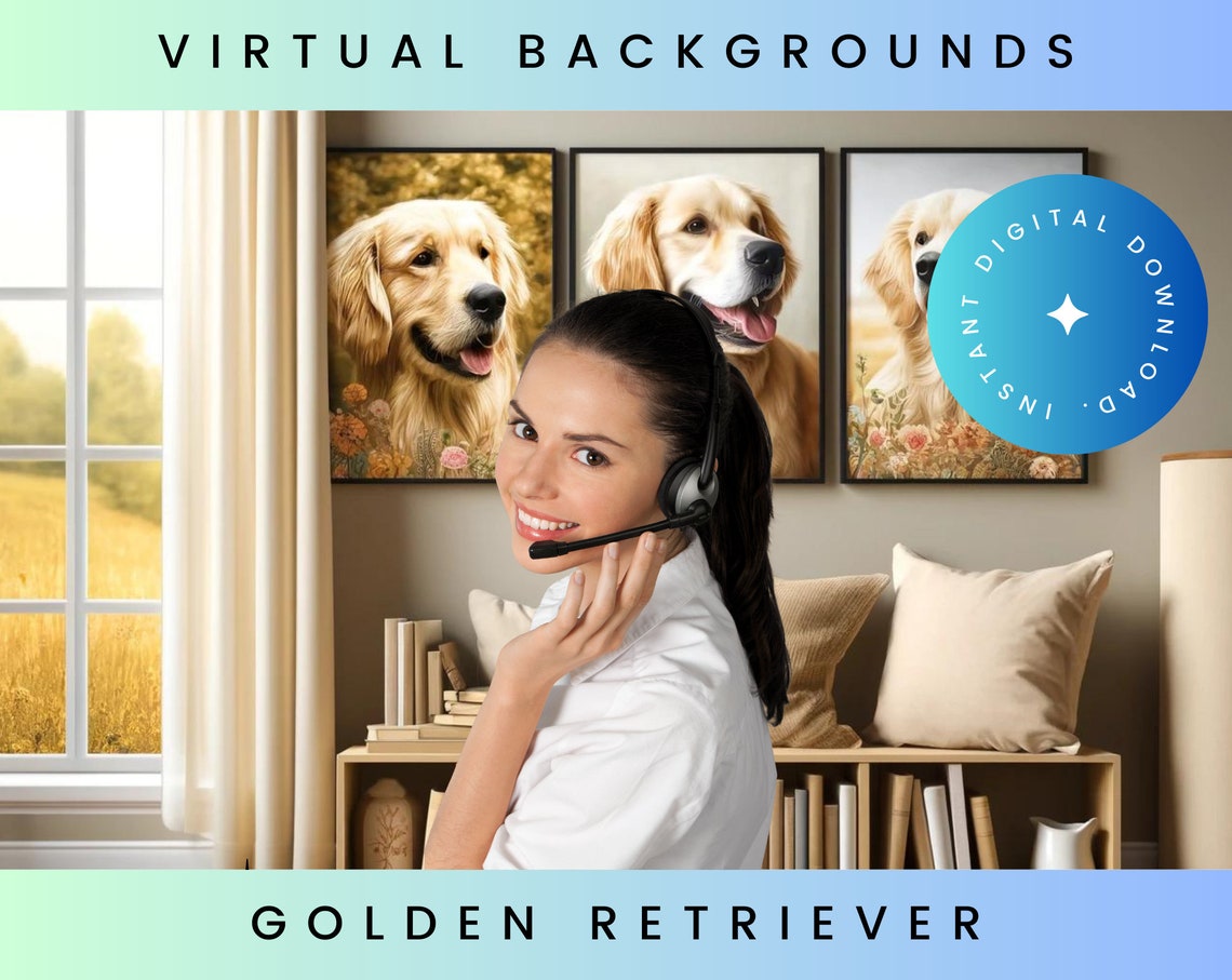 Golden Retriever Zoom Backgrounds, Retriever Decor, Zoom Background ...