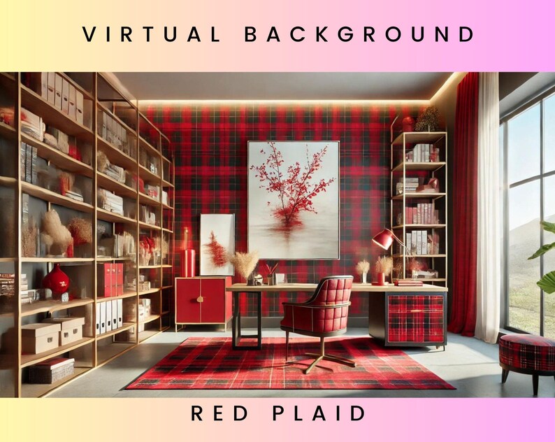 Red Plaid Tartan Holiday Zoom Background - Etsy