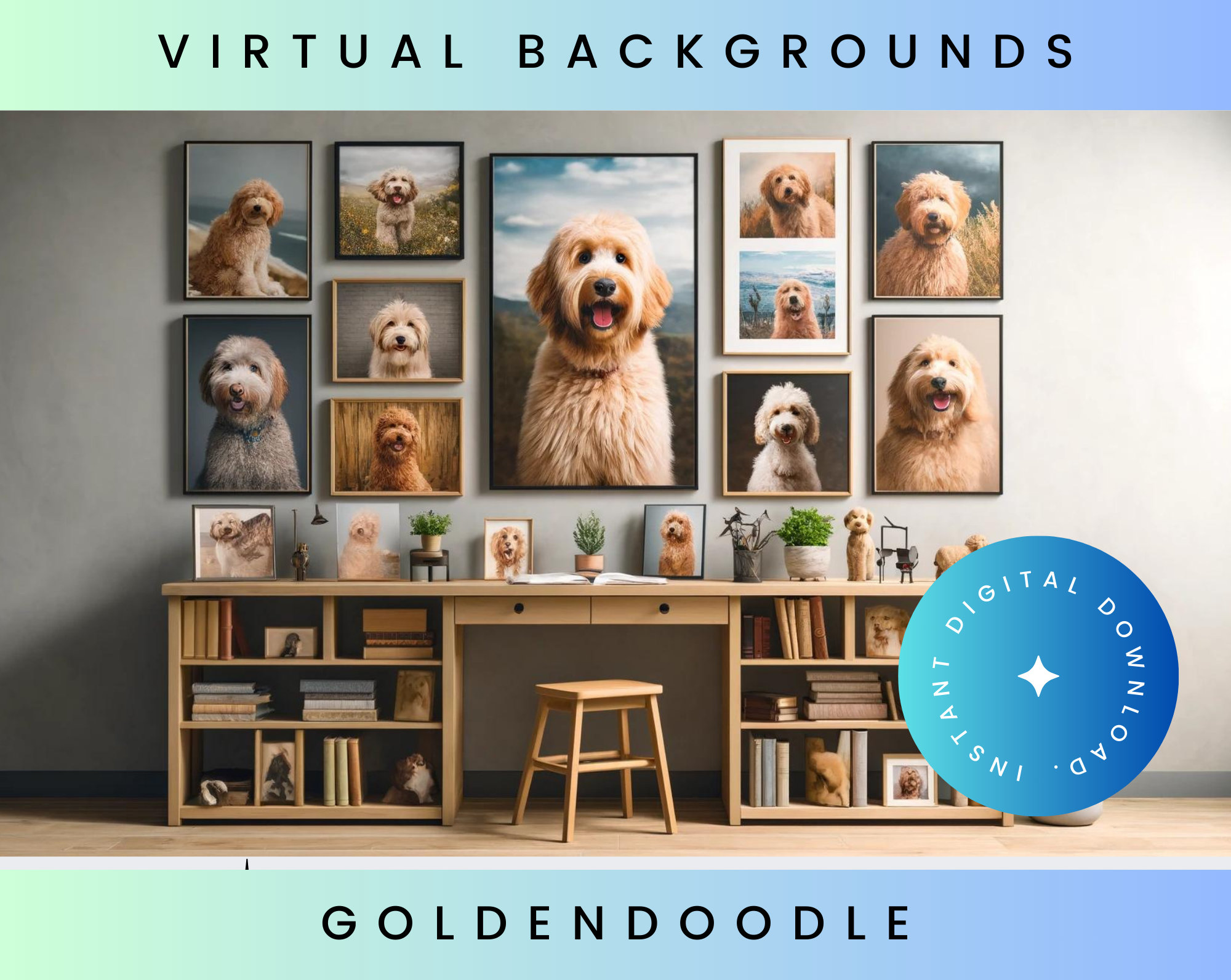 Goldendoodle Zoom Backgrounds, Golden Doodle Wallpaper, Framed Art ...