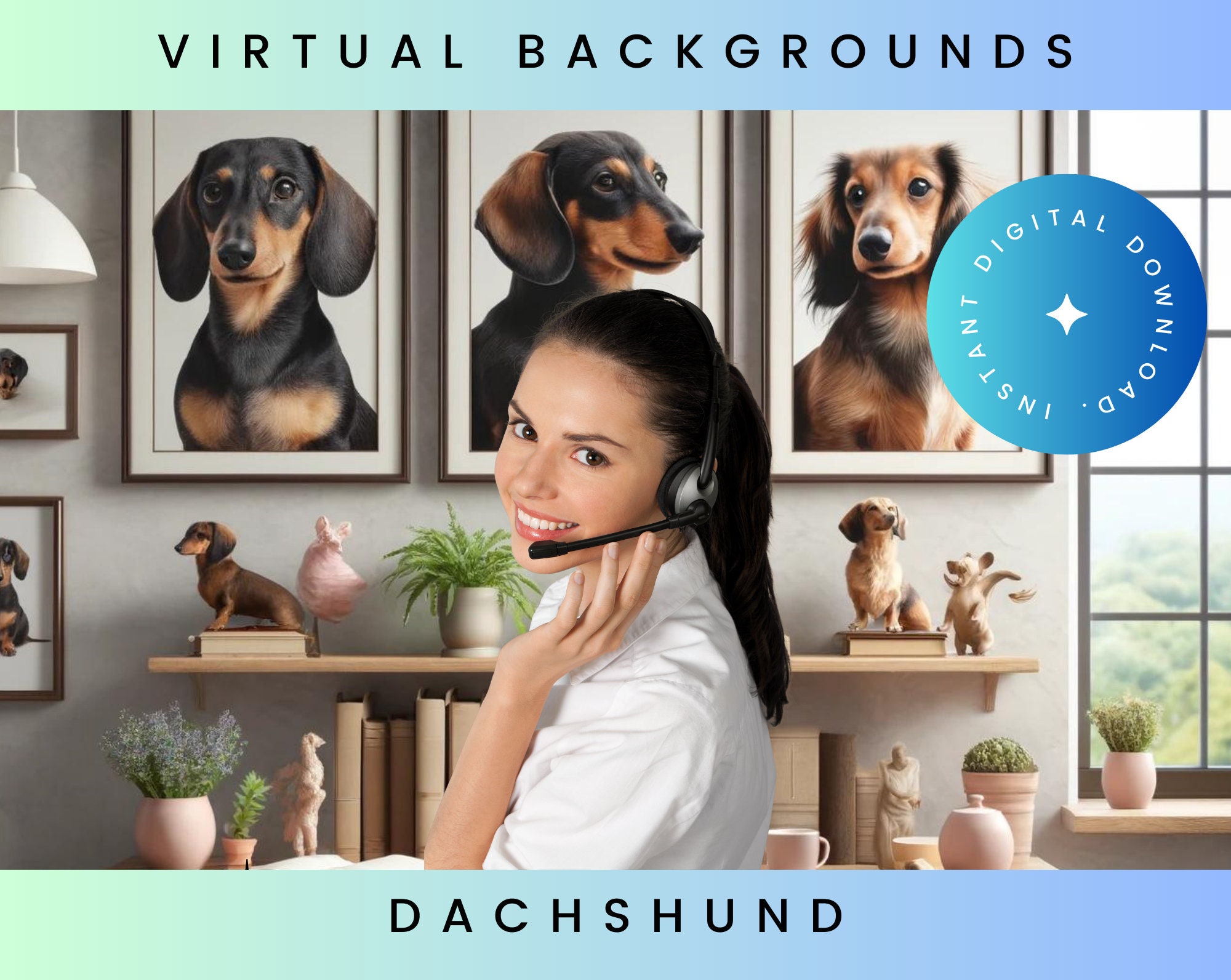 Dachshund Zoom Backgrounds, Framed Art, Zoom Background, Zoom ...