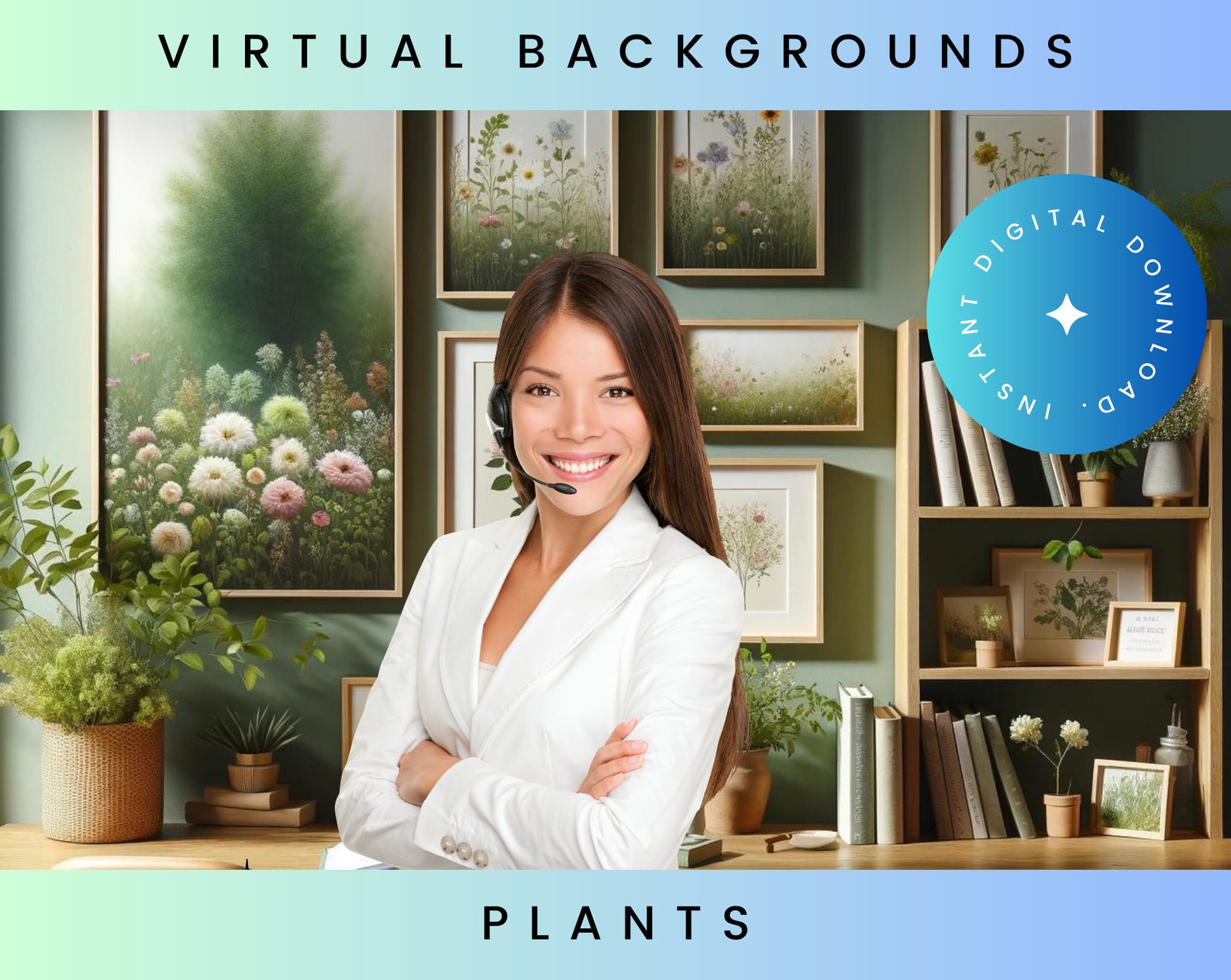 Plants Flowers Aesthetic Greenery Zoom Backgrounds, Framed Art, Zoom ...