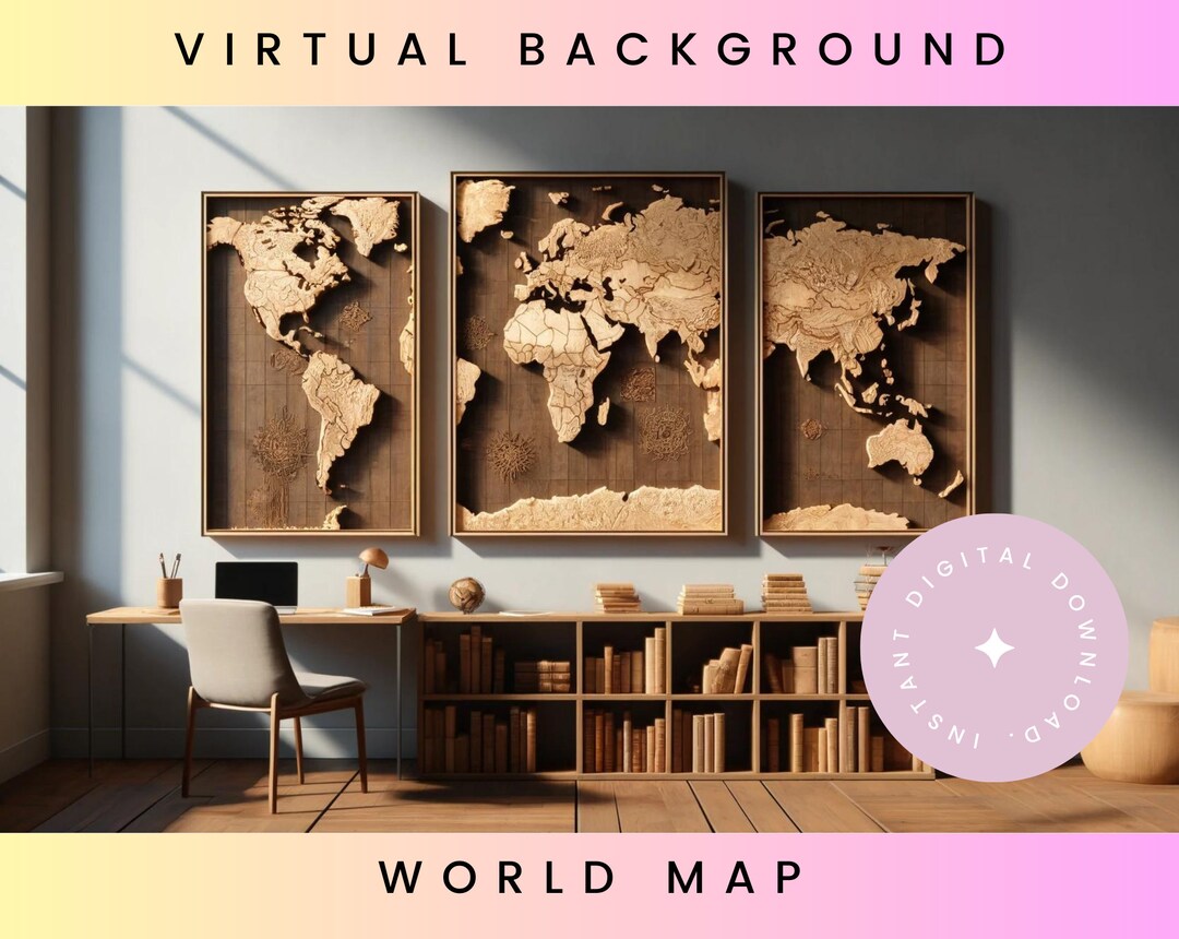 Wood World Map, Wooden World Map Zoom Backgrounds, Zoom Background Office, Zoom Background Home ...