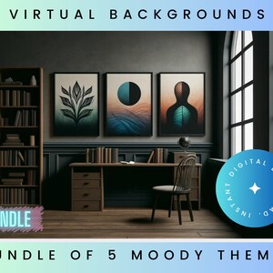 BUNDLE of 5 Moody Zoom Backgrounds, Green Gray Navy Zoom Background ...