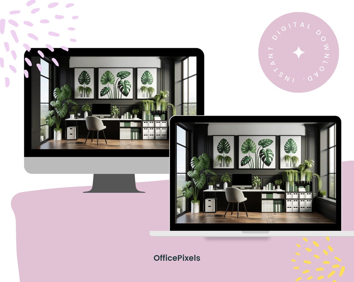 Monstera Plants Zoom Backgrounds, Zoom Background Office, Professional ...