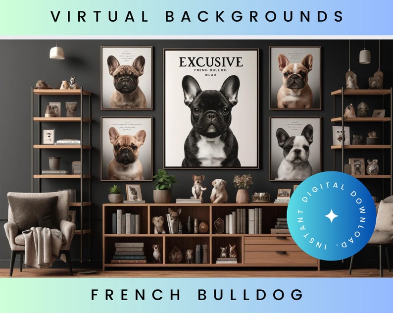 French Bulldog Zoom Backgrounds, Frenchie Wallpaper, Framed Art, Zoom ...
