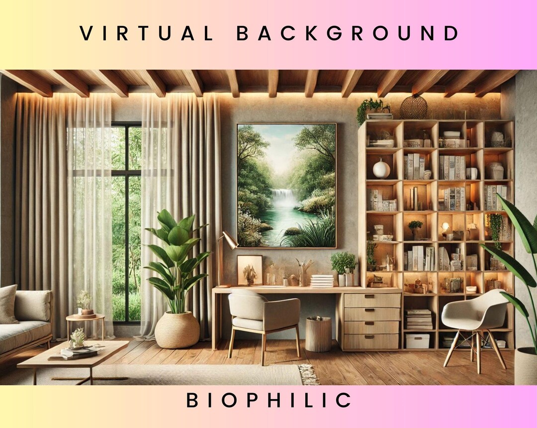 Biophilic Zen Greenery Waterfall Bookshelf Zoom Background - Etsy