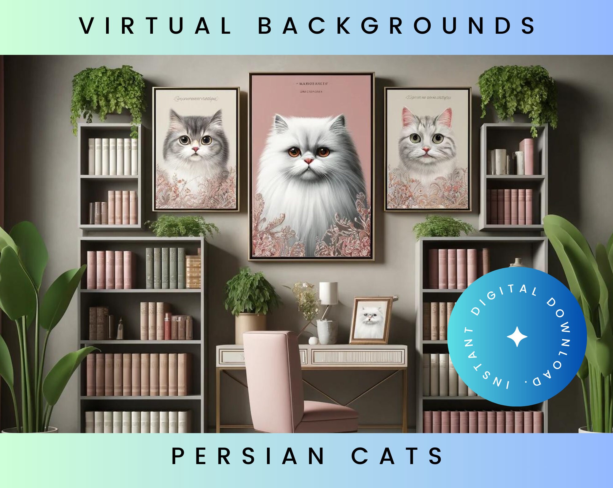Persian Cat Pink Zoom Backgrounds, Cat Decor, Zoom Background, Zoom ...