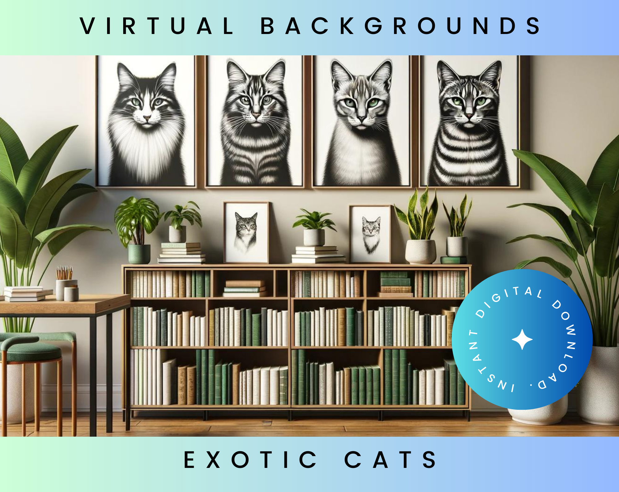 Exotic Cat Olive Green Zoom Backgrounds, Cat Decor, Zoom Background ...
